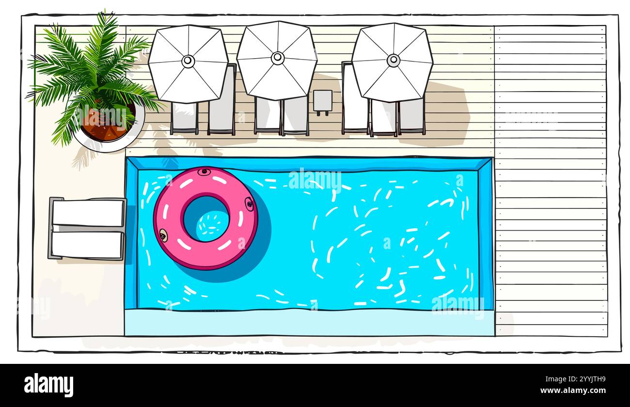 Vector sketch drawing of a pool with a pink float Stock Vector Image ...
