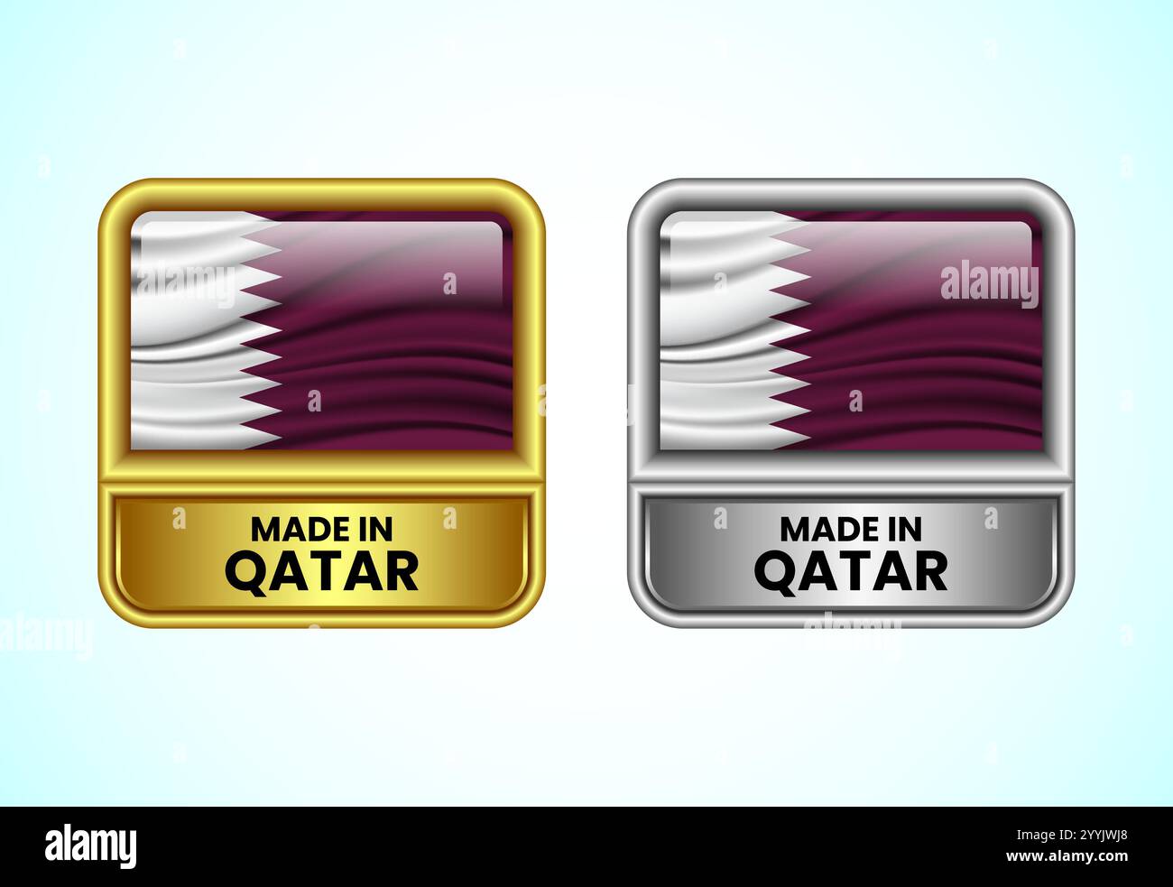 Made in Qatar label icon in gold and silver color. Flag icon set for ...