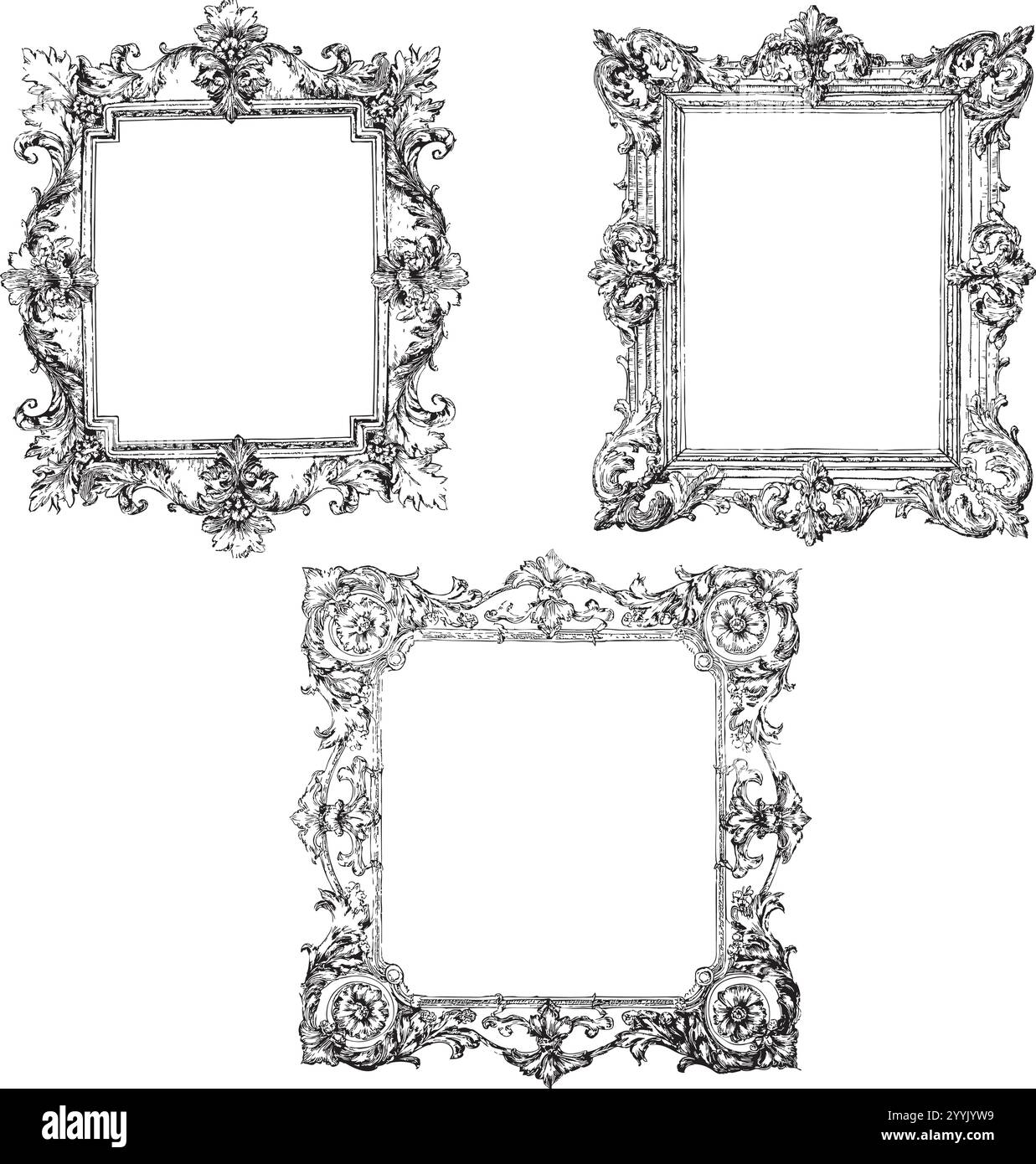 Baroque mirror frame linocut vintage calssic Stock Vector Image & Art ...