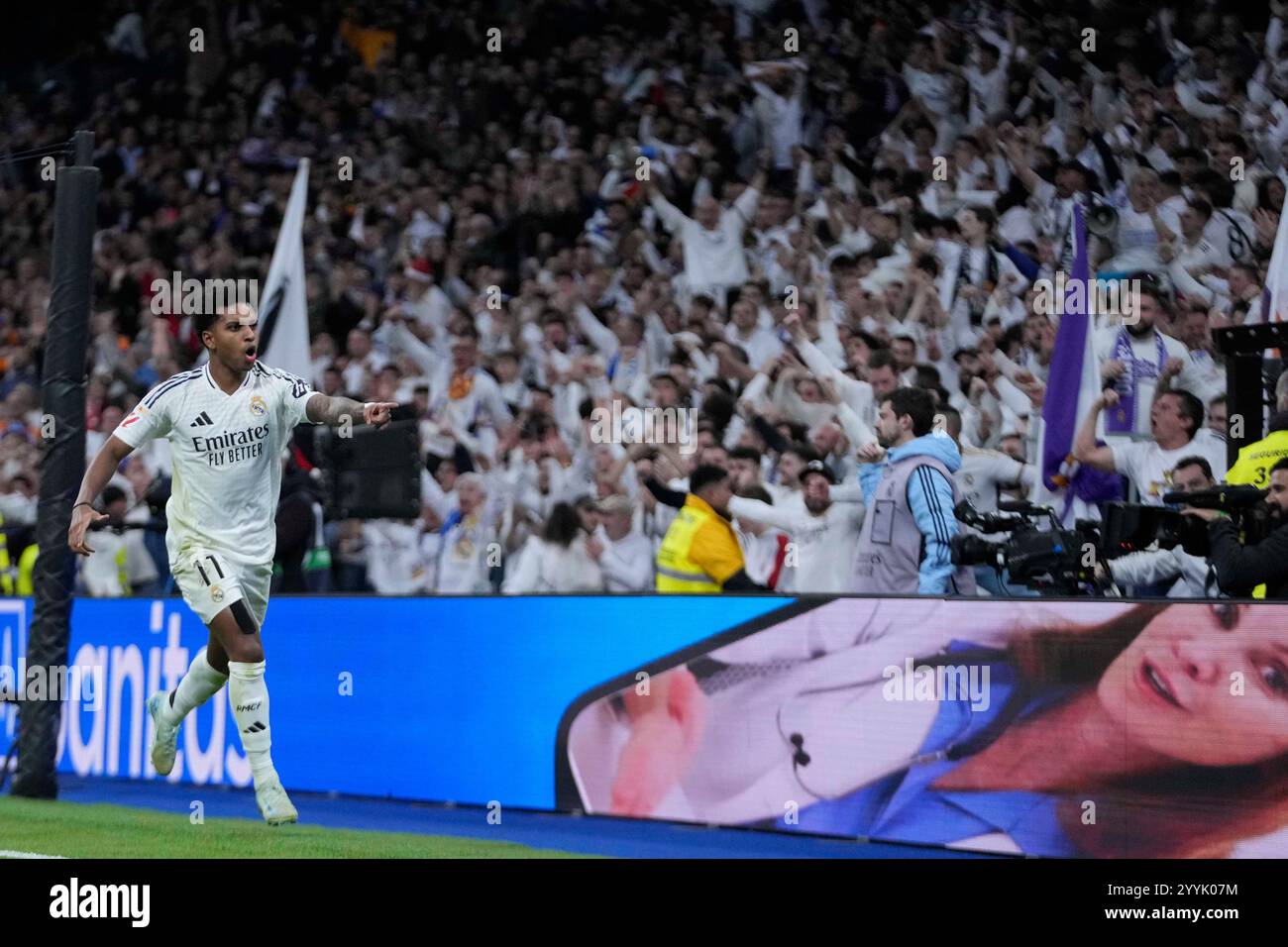 Real Madrid's Rodrygo celebrates after scoring his side's third goal ...