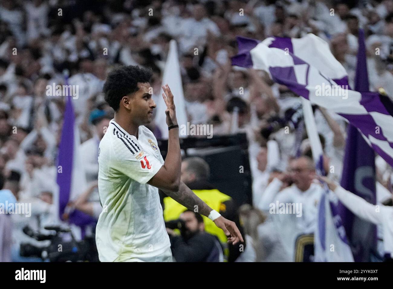 Real Madrid's Rodrygo celebrates after scoring his side's third goal ...