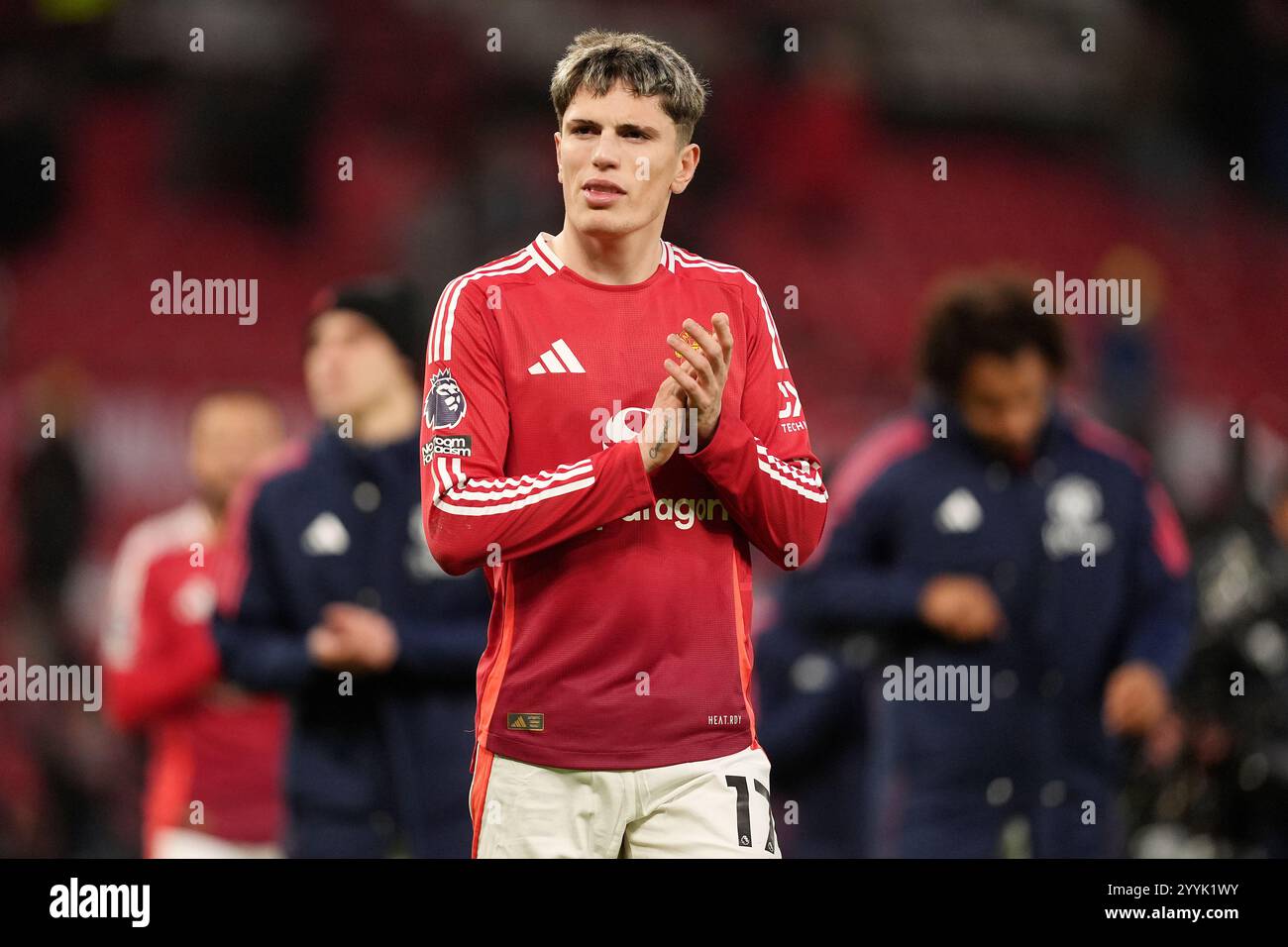Manchester United's Alejandro Garnacho applauds the fans after the ...