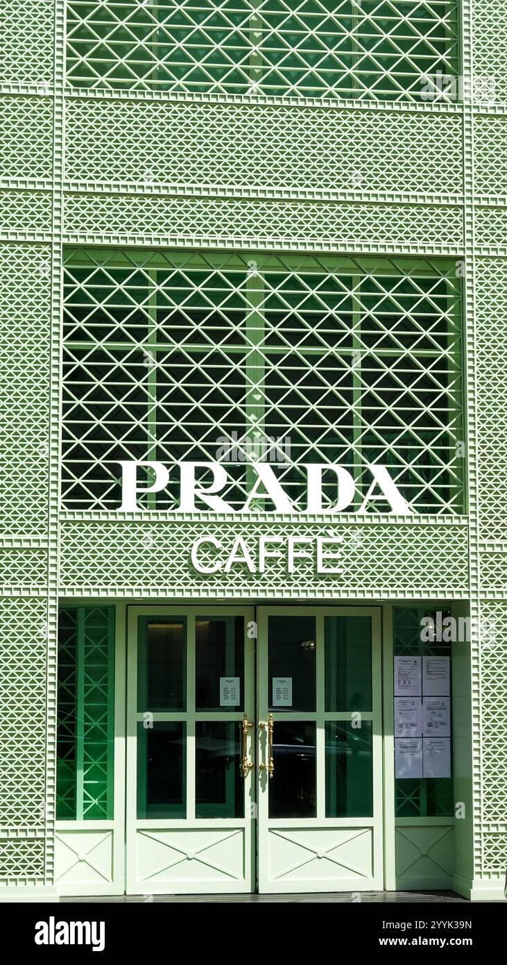 London, UK - 16 July 2023: Mint green exterior of Prada caffè by ...