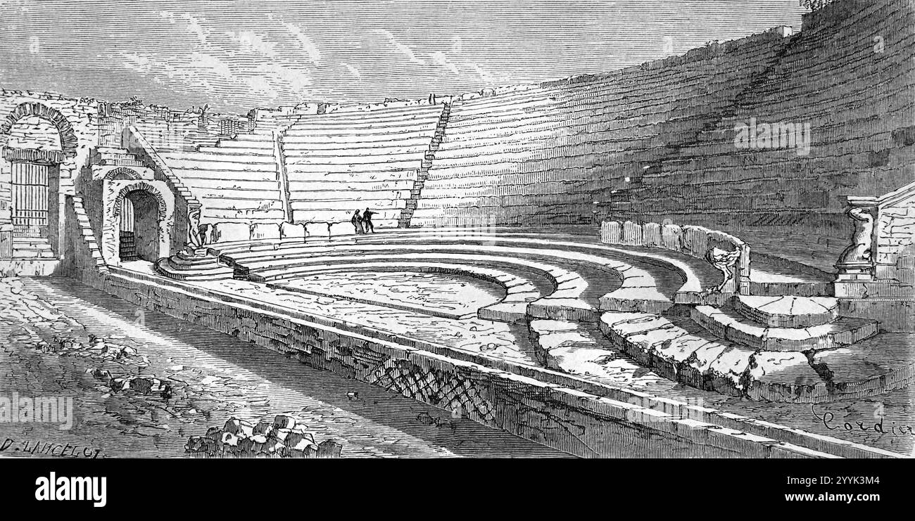 Theatron Seating in Ancient Roman Theatre in Pompeii or Pompei Naples ...
