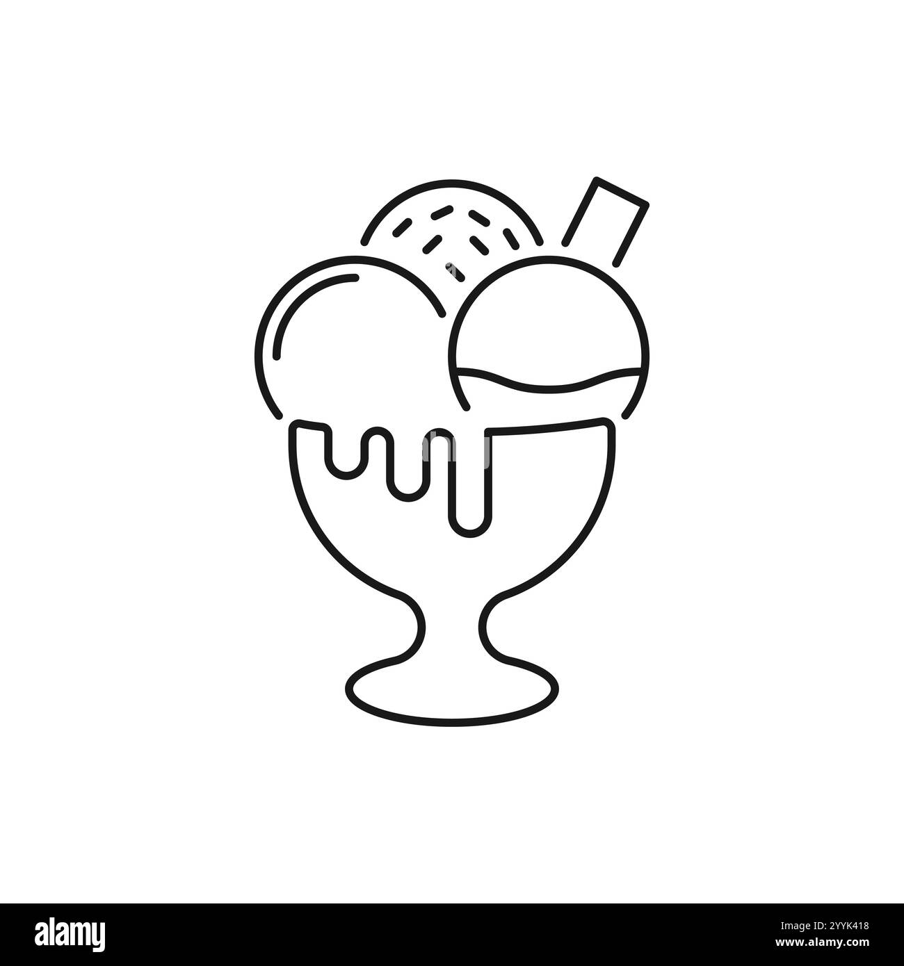 Gelato bowl with thin line icon. Soft serve ice cream, spoon, summer ...