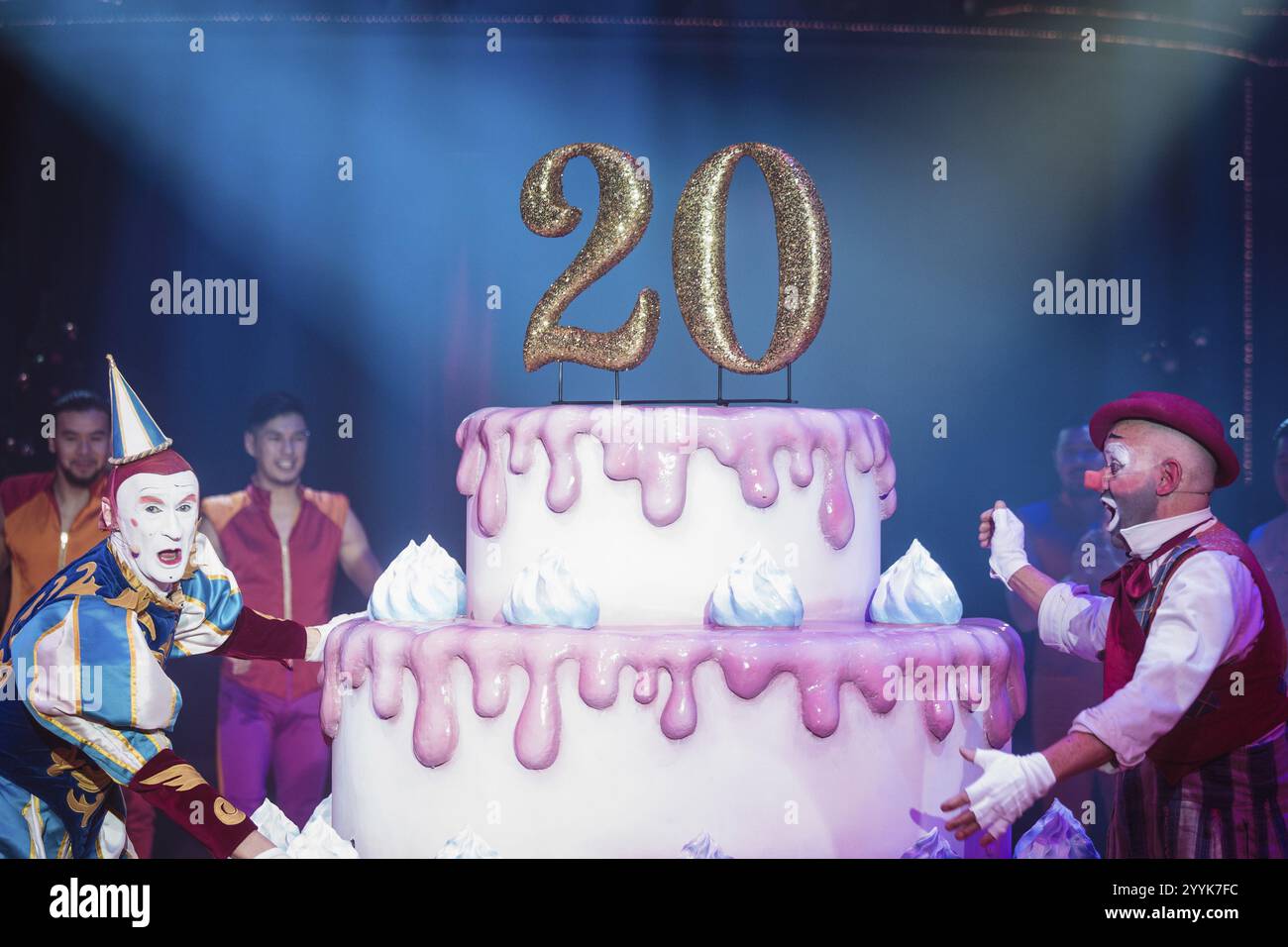 Two clowns (Clown Gensi and Clown Oriol) with birthday cake for the ...