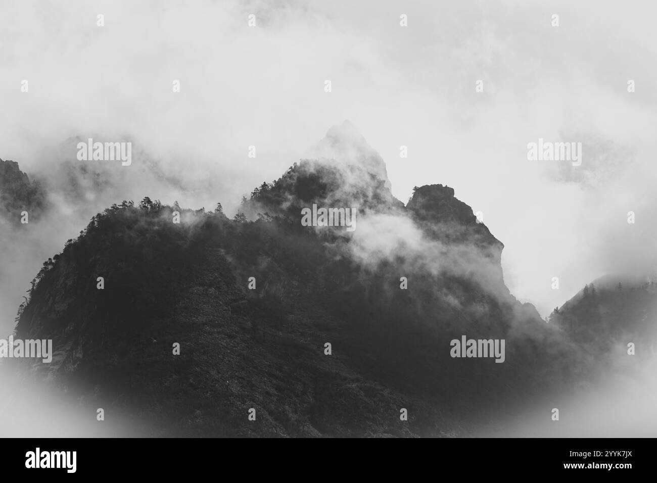 Himalayas village beautiful mountain Black and White Stock Photos ...