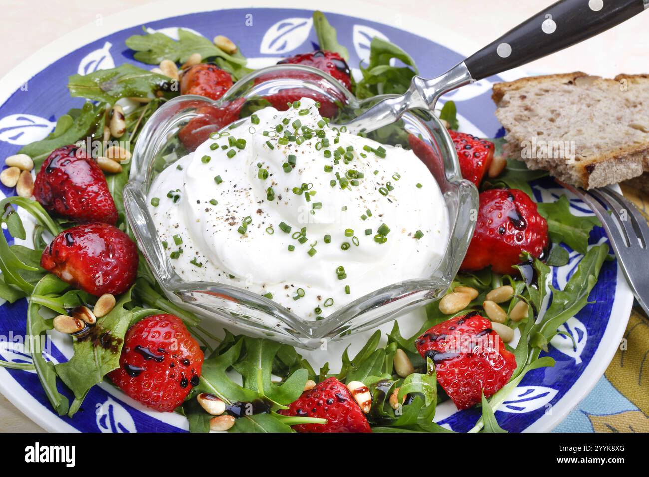 Swabian cuisine, Luggeles cheese with strawberries and salad rocket ...