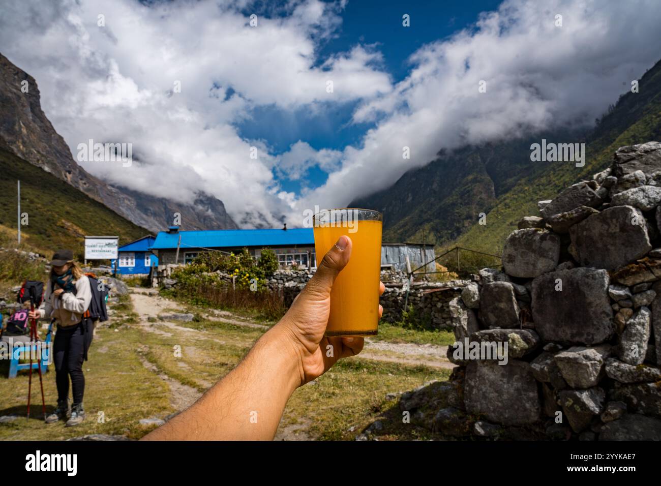 Drinking Seabuck thorn juice made with warm water seabuckthorn berry ...