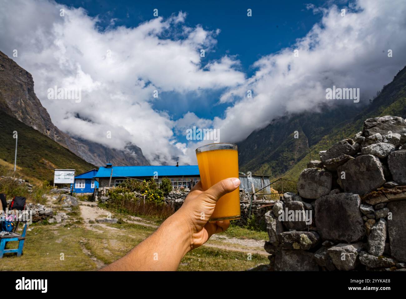 Drinking Seabuck thorn juice made with warm water seabuckthorn berry ...