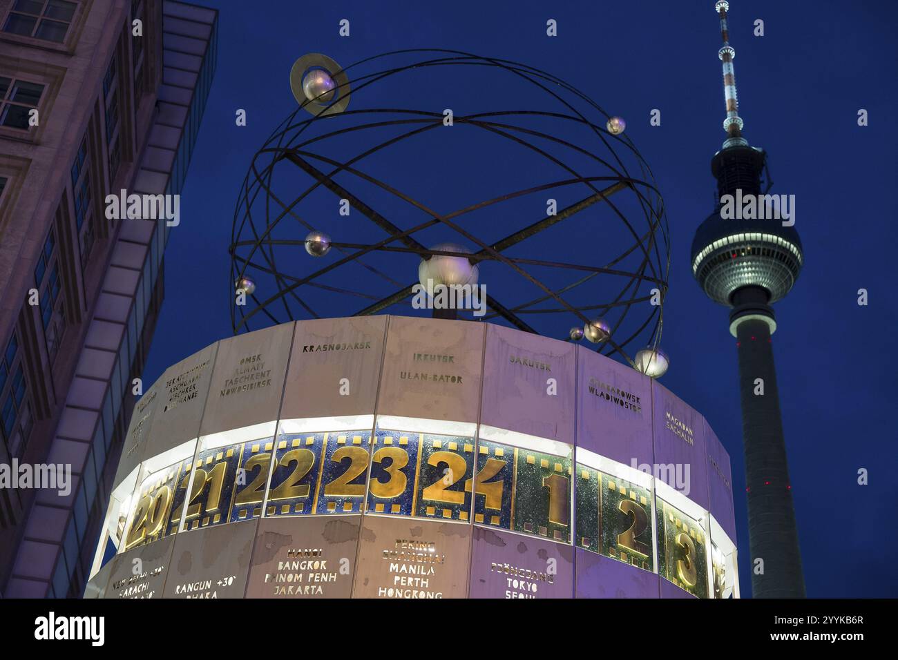 The World Time Clock in front of the Berlin TV Tower on Alexanderplatz ...
