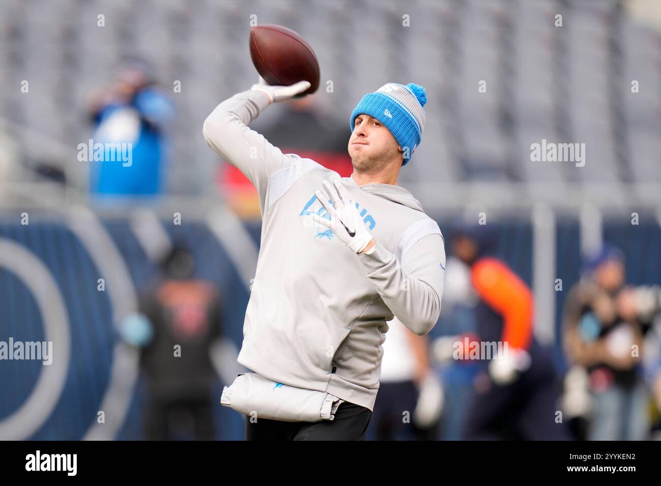 Detroit Lions quarterback Jared Goff warms up before in an NFL football ...