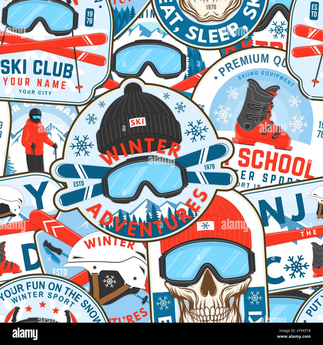Ski winter sport club retro seamless pattern. Background, wallpaper ...