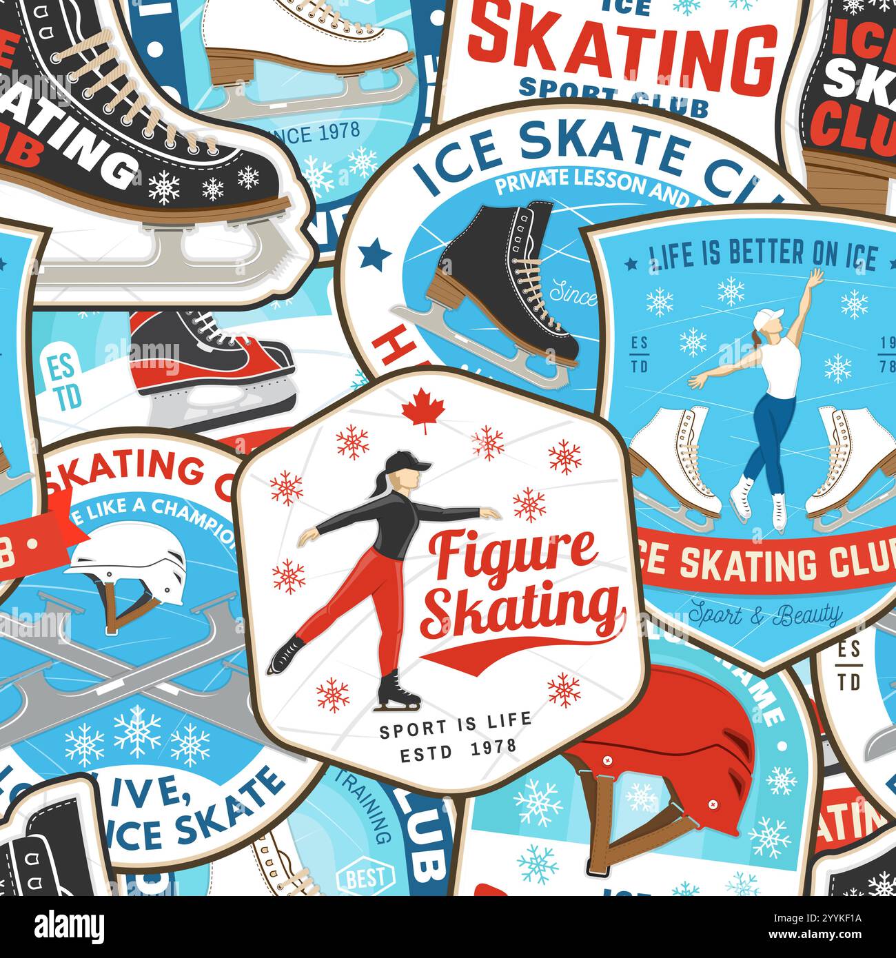 Ice Skate club seamless pattern design. Background, wallpaper, seamless ...