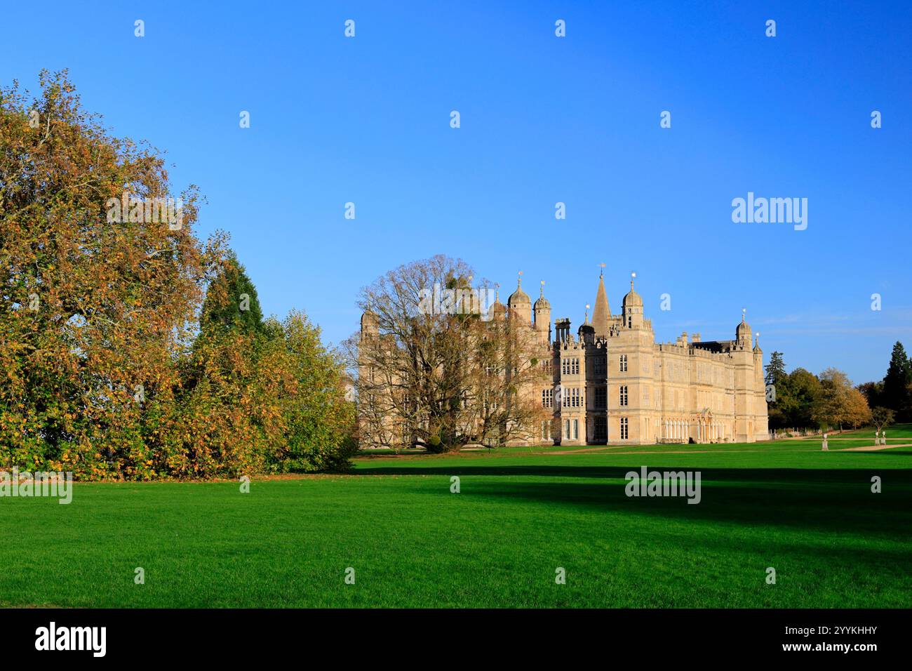 Autumn colours looking at the Golden gate and west front of Burghley ...