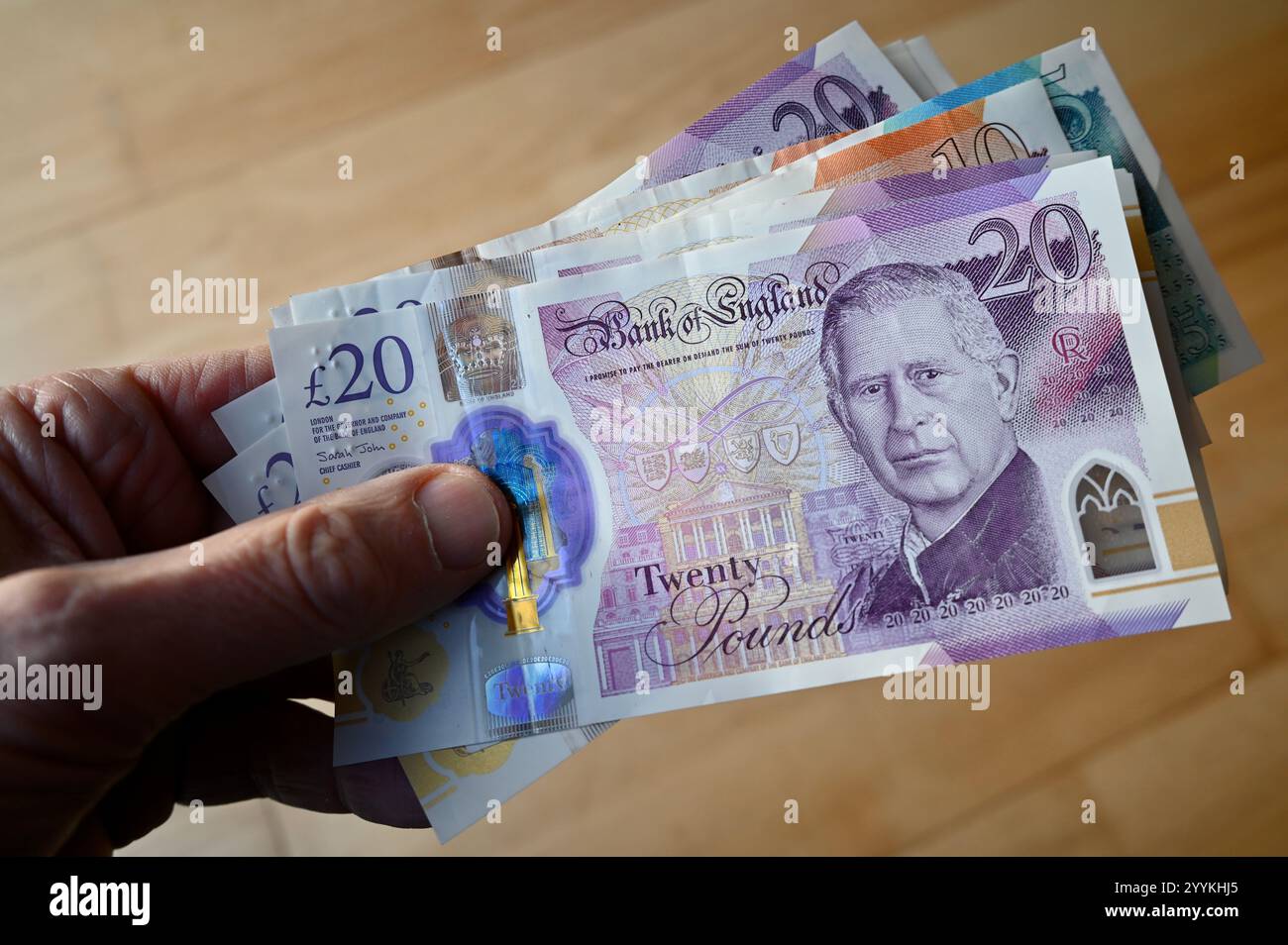 King Charles III, Polymer Twenty Pound Notes Stock Photo - Alamy