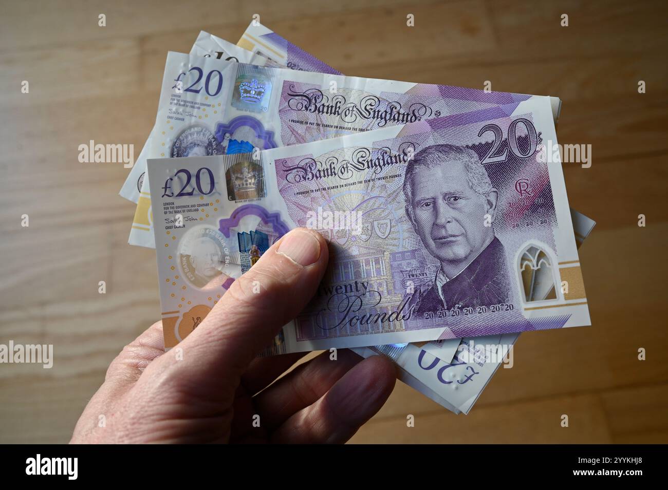 King Charles III, Polymer Twenty Pound Notes Stock Photo - Alamy