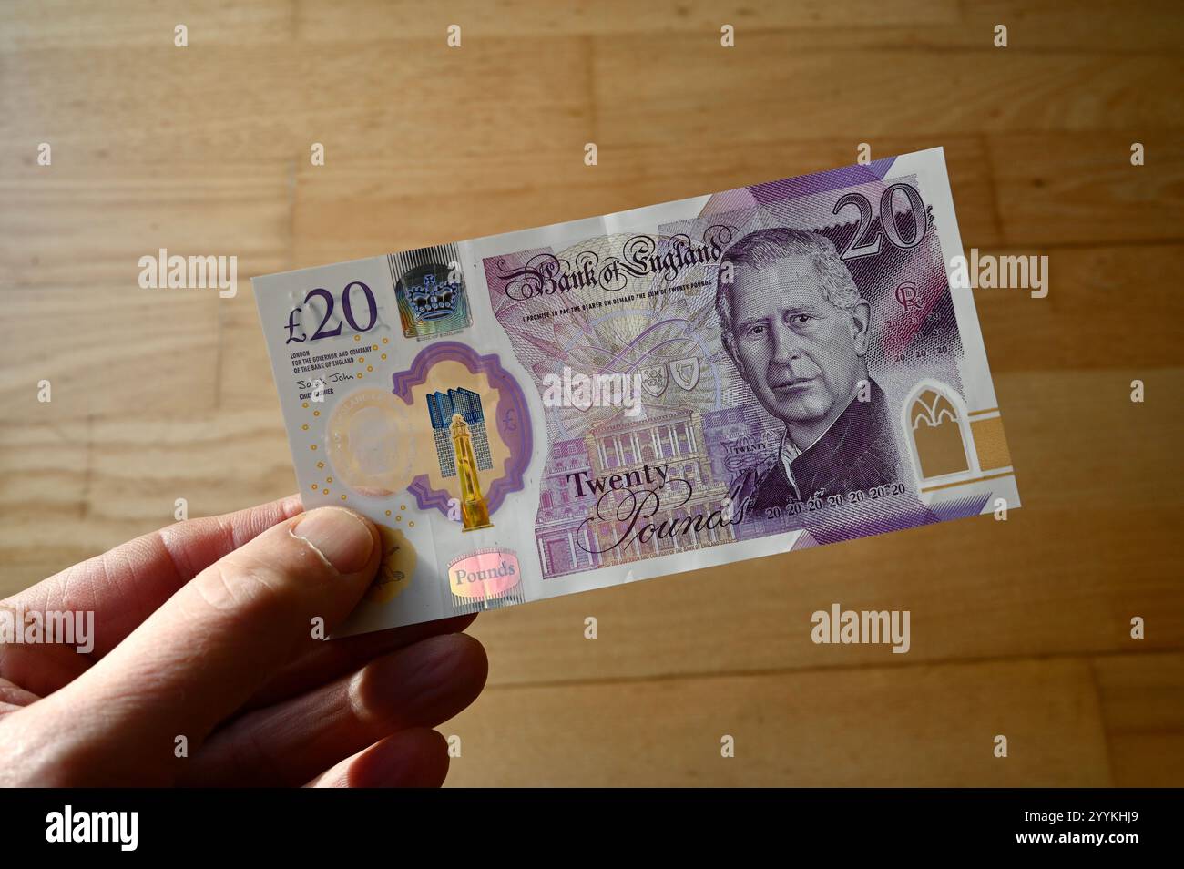 King Charles III, Polymer Twenty Pound Notes Stock Photo - Alamy