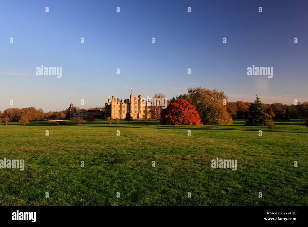 Autumn colours looking at the Golden gate and west front of Burghley ...