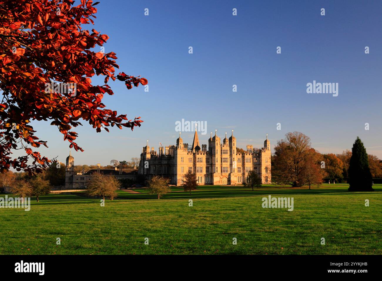 Autumn colours looking at the Golden gate and west front of Burghley ...