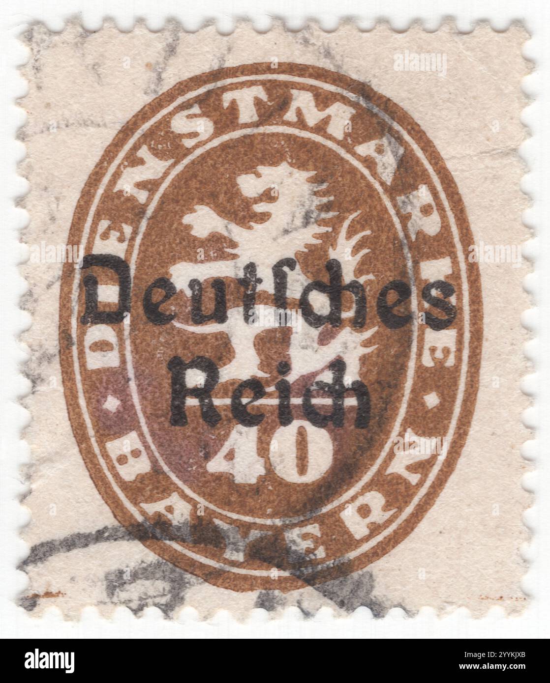 BAVARIA — 1920 April 01: 40 pfennig bister postage stamp depicting Lion ...