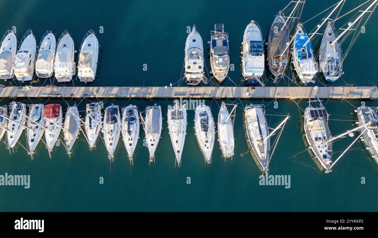 Top-Down View of Docked Yachts and Sailboats in Marina Stock Photo - Alamy