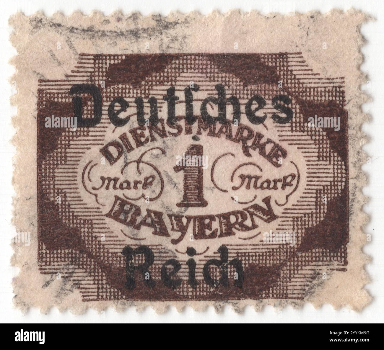 BAVARIA — 1920 April 01: 1 mark dark brown postage stamp depicting Lion ...