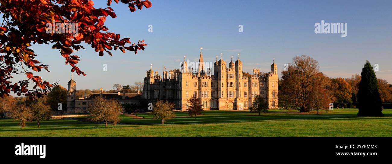 Autumn colours looking at the Golden gate and west front of Burghley ...