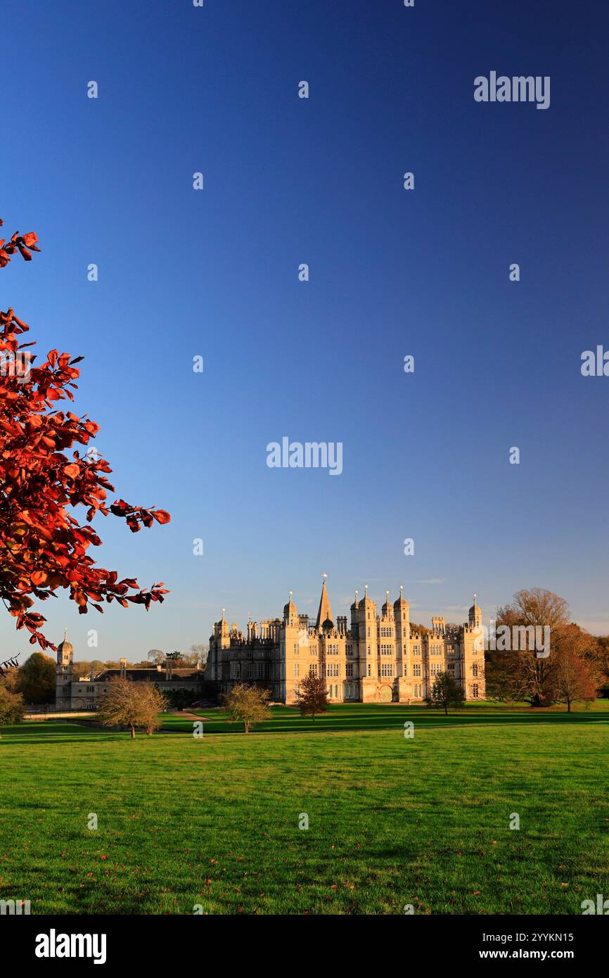 Autumn colours looking at the Golden gate and west front of Burghley ...