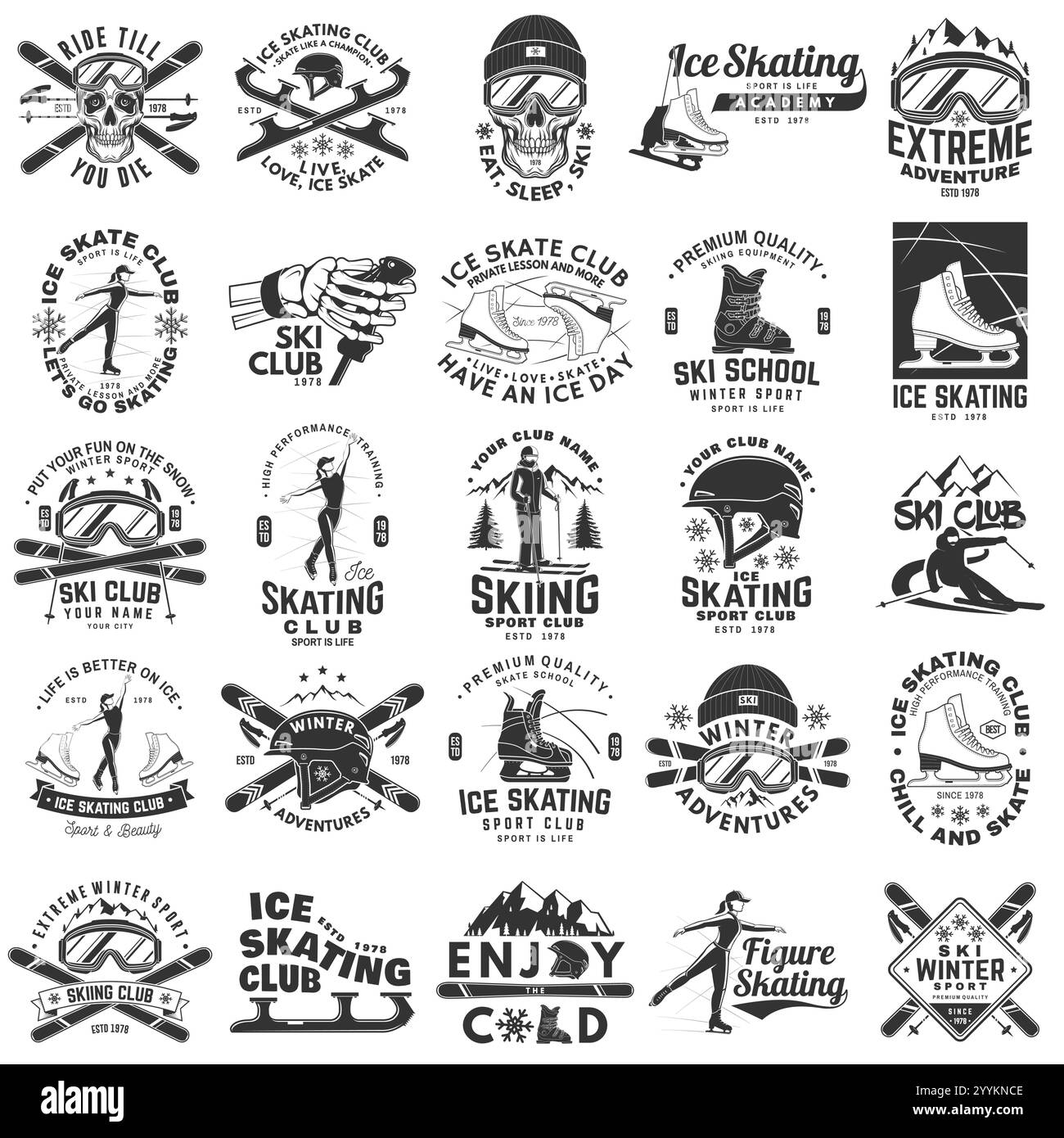 Set of ski and Ice Skate retro badge. Vector. Concept for shirt, print ...