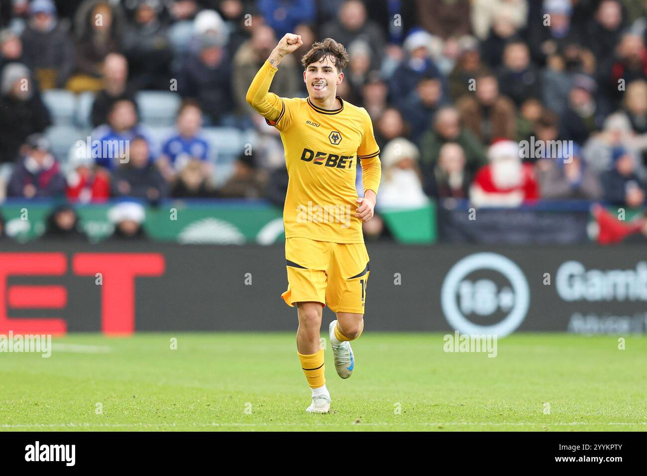 Wolverhampton, UK. 22nd Dec, 2024. Rodrigo Gomes of Wolves celebrates ...