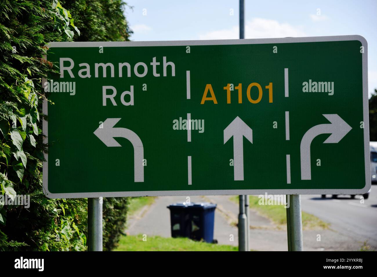 Road sign for different lanes on Churchill Road Wisbech Stock Photo - Alamy