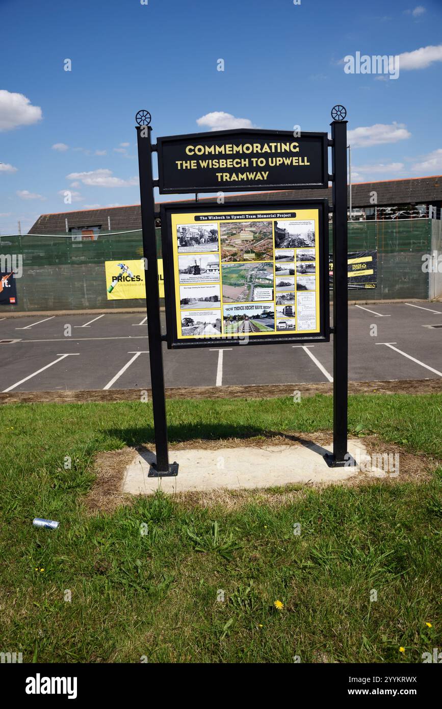 Sign on route of old Wisbech to Upwell tramway Stock Photo - Alamy