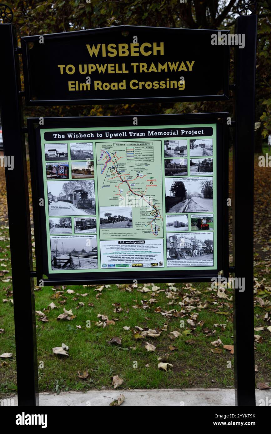 Sign on route of old Wisbech to Upwell tramway Stock Photo - Alamy
