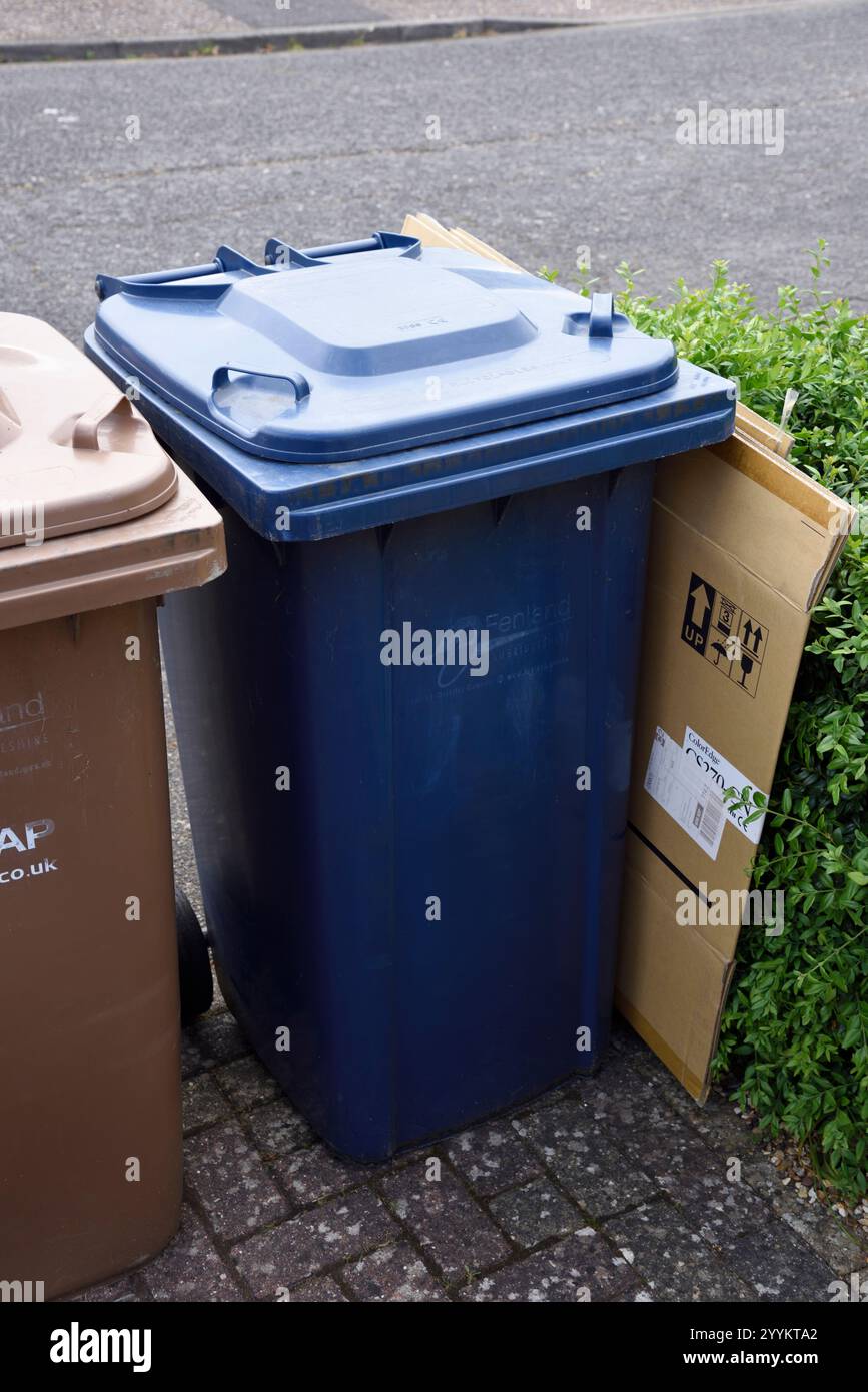 Wheelie Bins out by roadside for collection with cardboard box beside ...