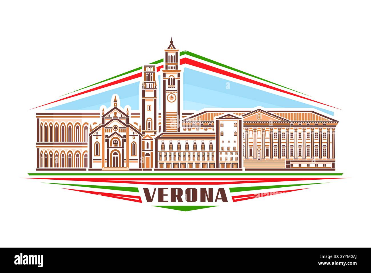 Vector illustration of Verona, decorative horizontal sign with linear ...