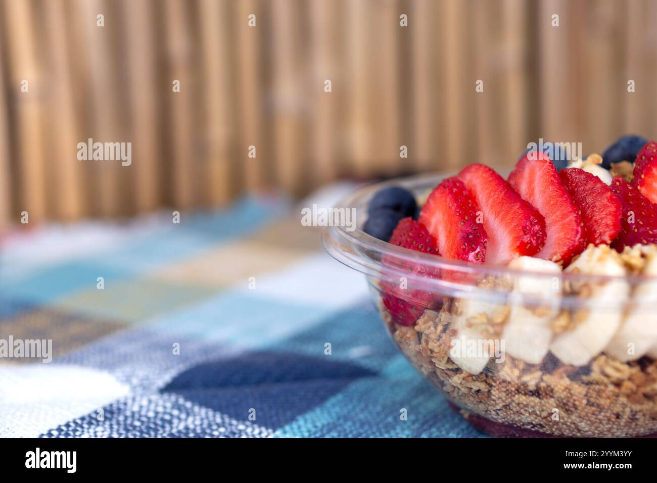A view of an acai bowl, on the right side of the frame Stock Photo - Alamy