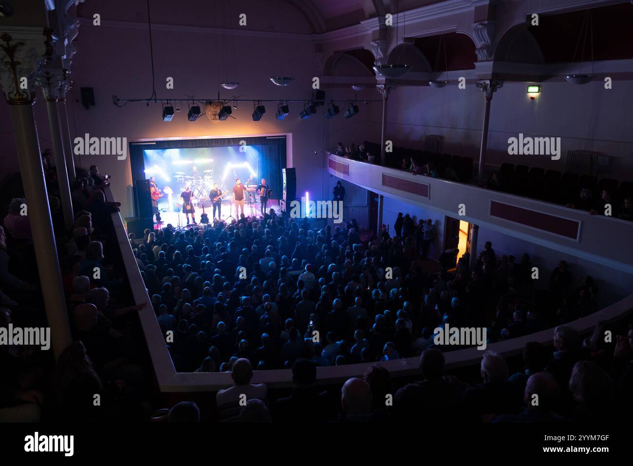 Hawick, UK. 21st Dec, 2024. Skerryvore, playing in concert, Hawick Town ...