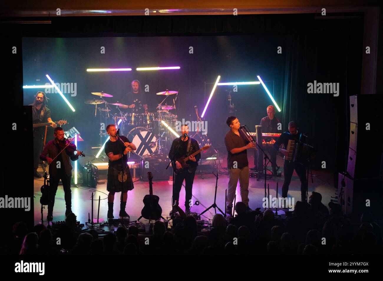 Hawick, UK. 21st Dec, 2024. Skerryvore, playing in concert, Hawick Town ...