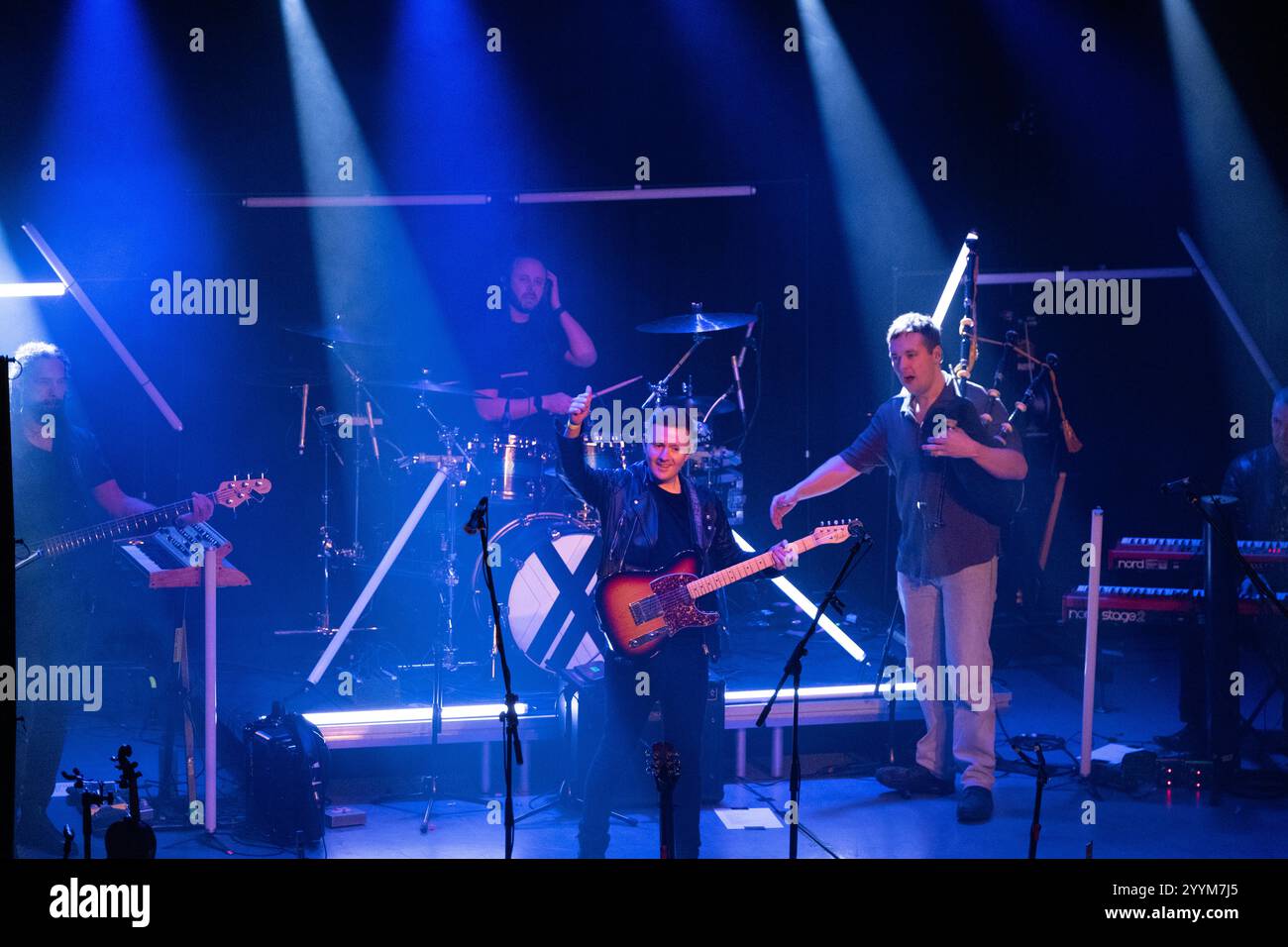 Hawick, UK. 21st Dec, 2024. Skerryvore, playing in concert, Hawick Town ...