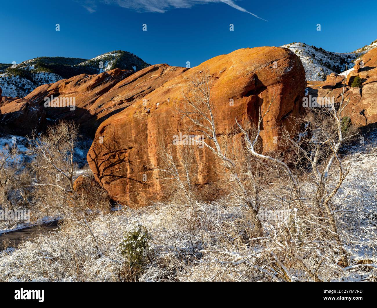 Red Rocks Colorado huge boulders in winter Stock Photo - Alamy
