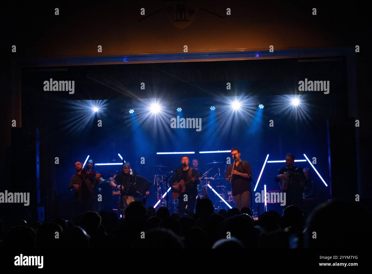 Hawick, UK. 21st Dec, 2024. Skerryvore, playing in concert, Hawick Town ...