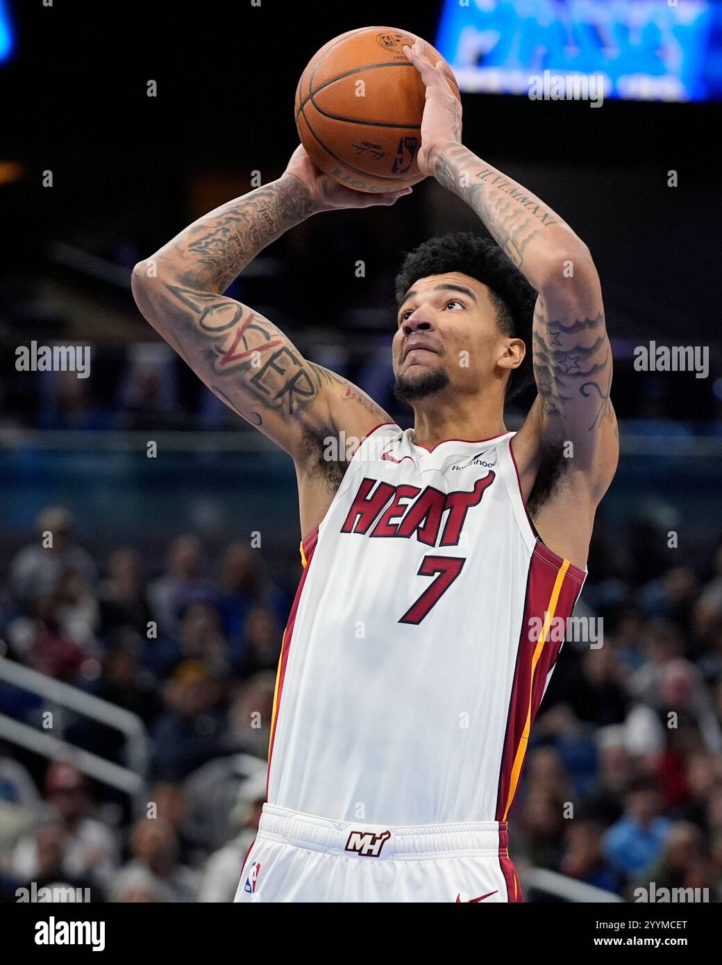 Miami Heat center Kel'el Ware (7) takes a shot during the first half of ...