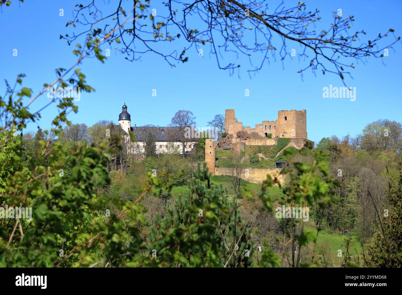Hilltop Frauenstein Castle. small town at the foot of the ore mountains ...