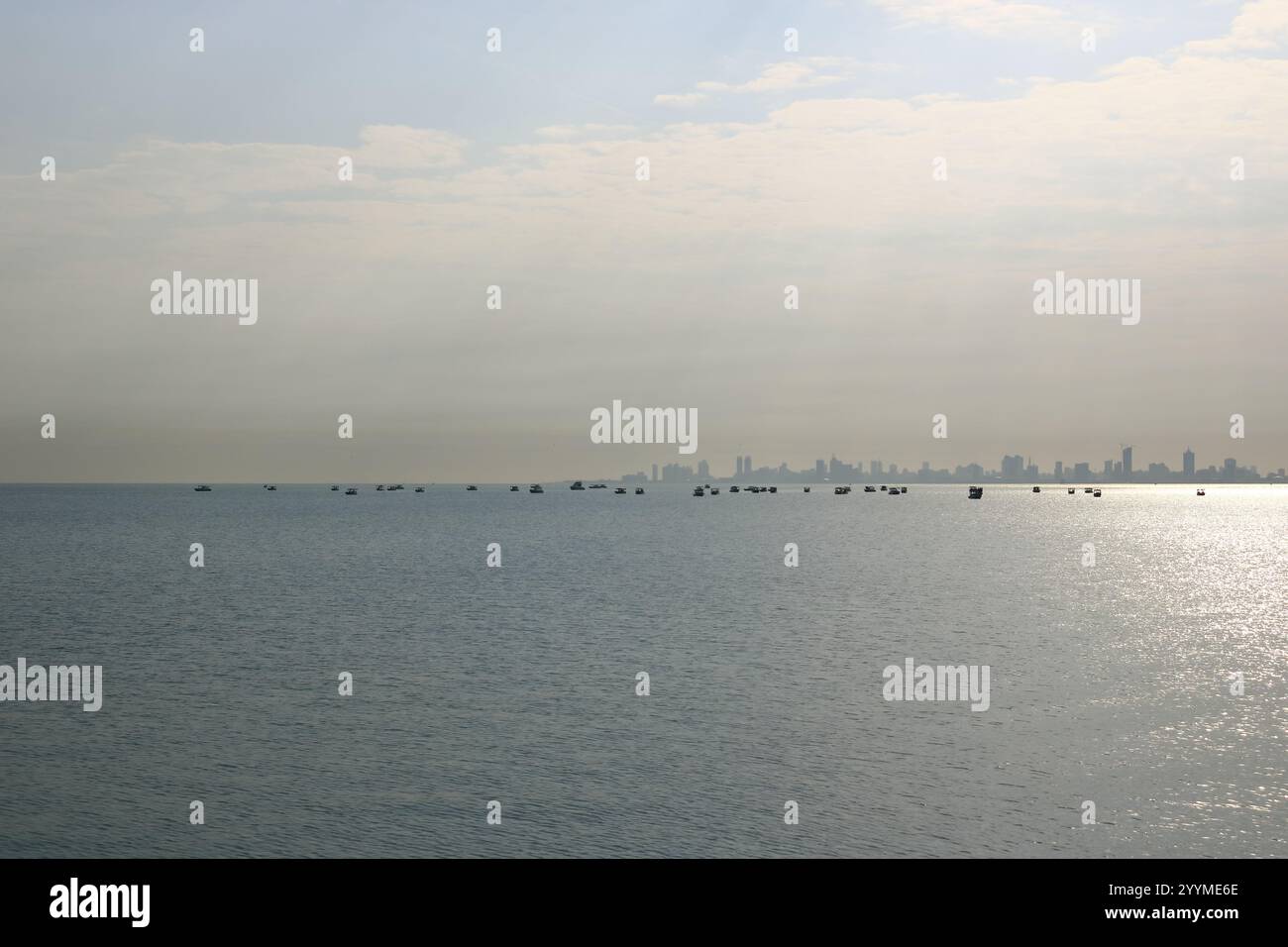 Kuwaits coastline and skyline. the Panorama of Kuwait City at the ...