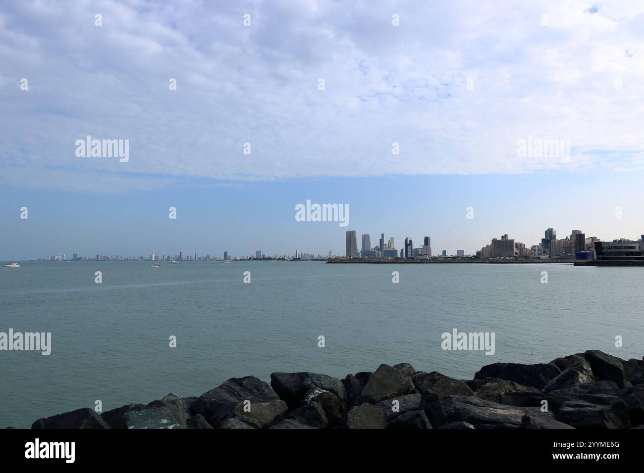 Kuwaits coastline and skyline. the Panorama of Kuwait City at the ...