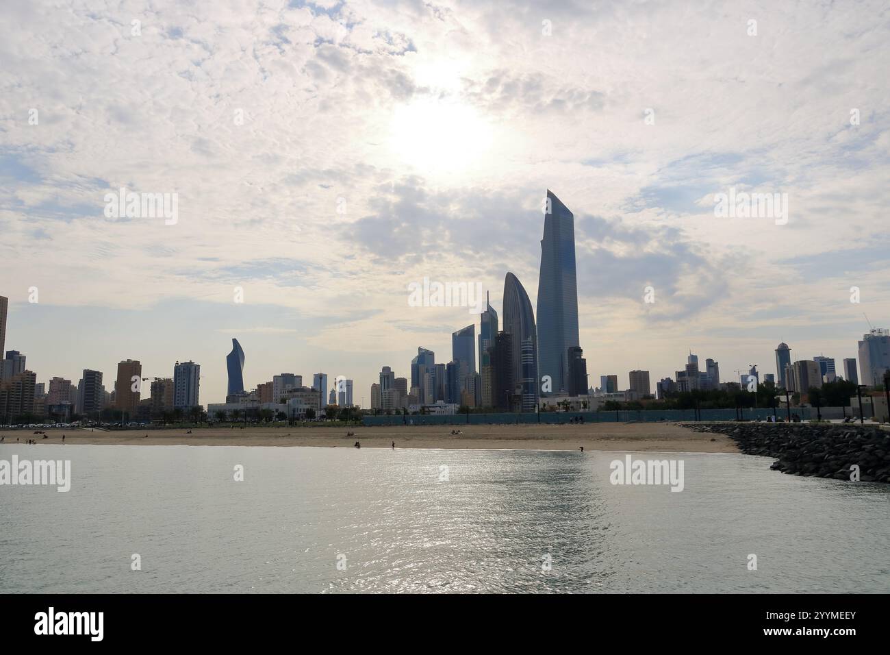 Kuwaits coastline and skyline. the Panorama of Kuwait City at the ...