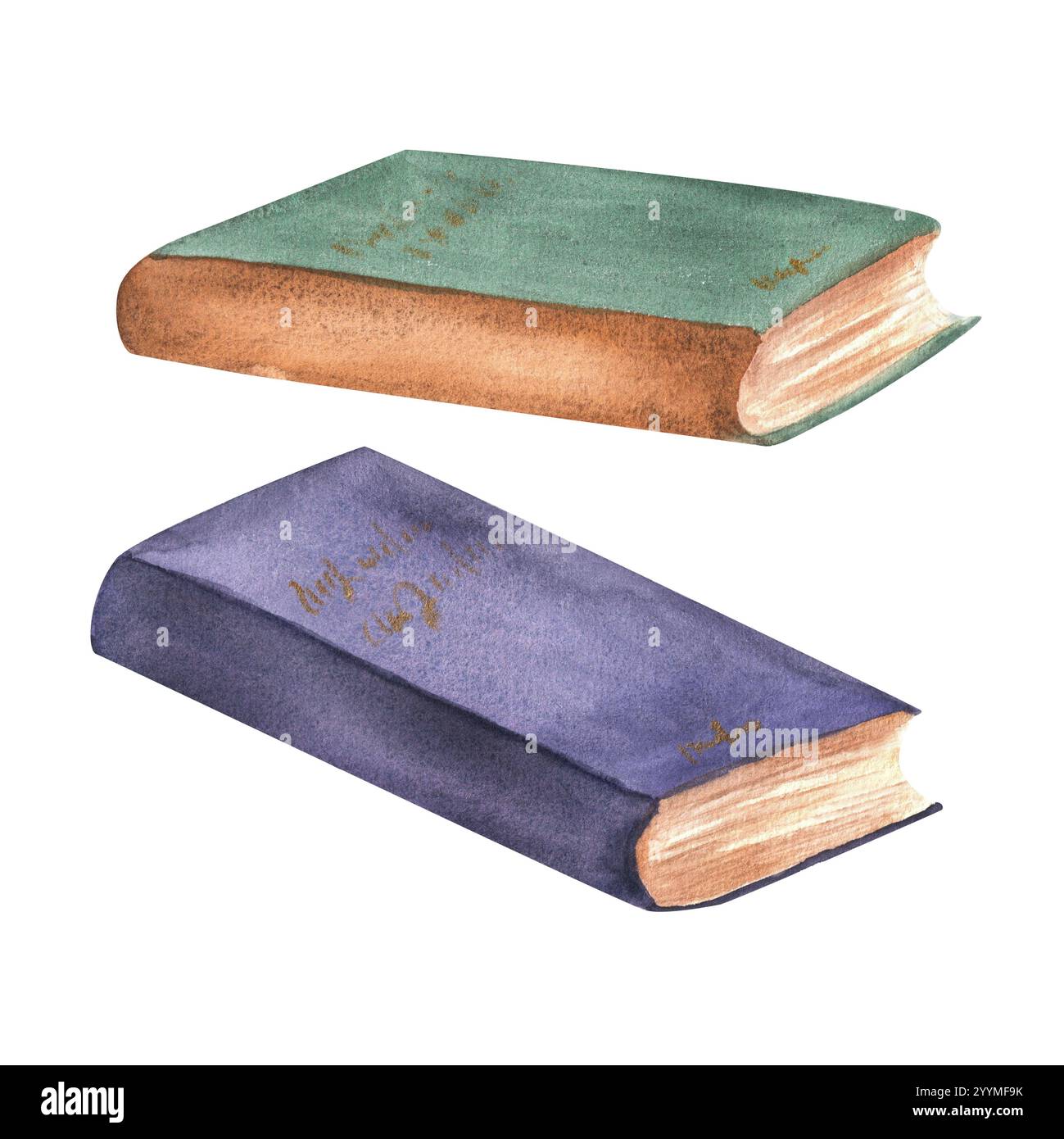 Two vintage books for bookcase, studying, reading and learning. Green ...