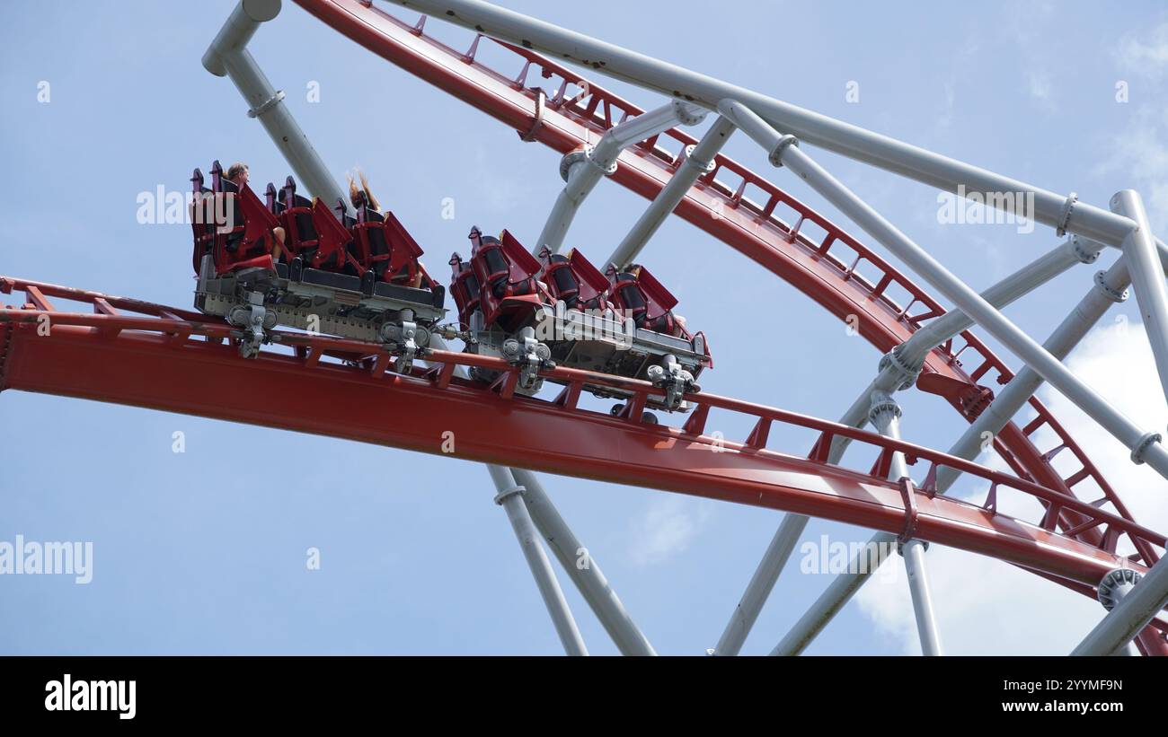 People have fun on the extreme catapult roller coaster "Sky Scream ...