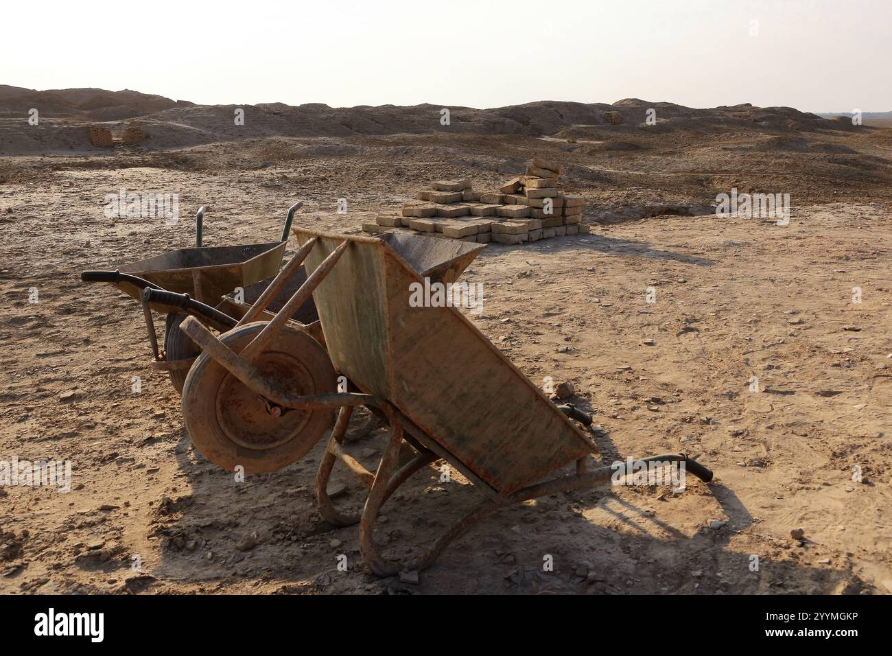 the equipment of the archaeologists who working at the excavation site ...
